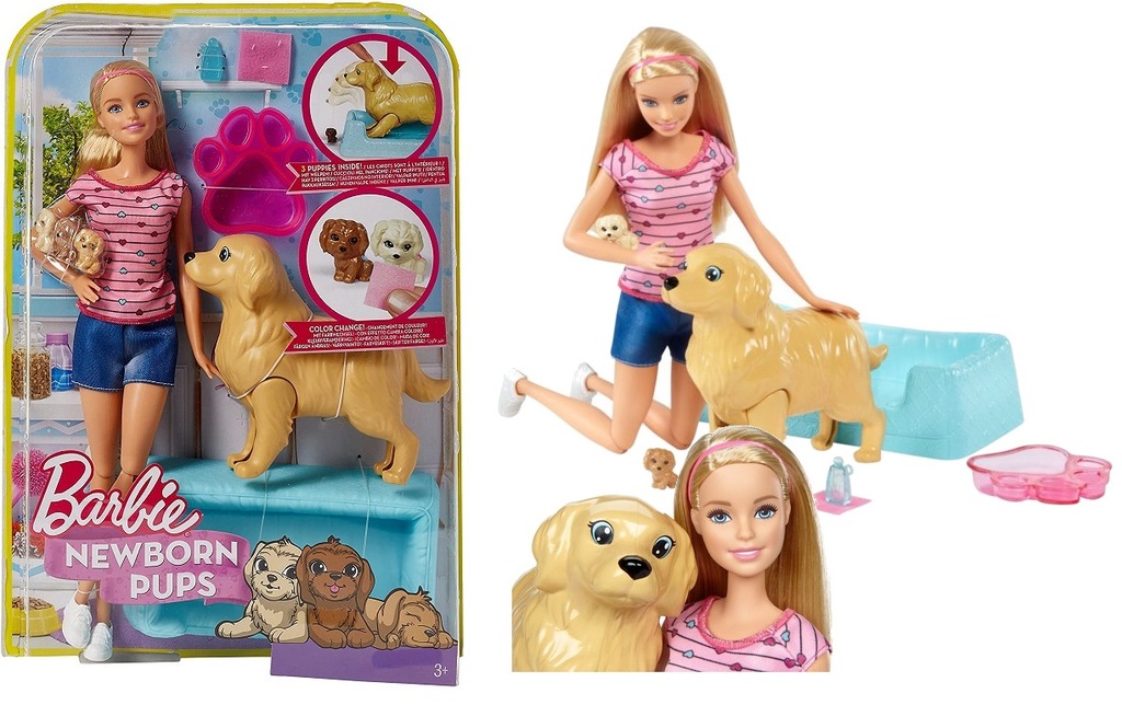 LALKA BARBIE + PIES ZESTAW NARODZINY PIESKÓW - 9985978615 - oficjalne ...