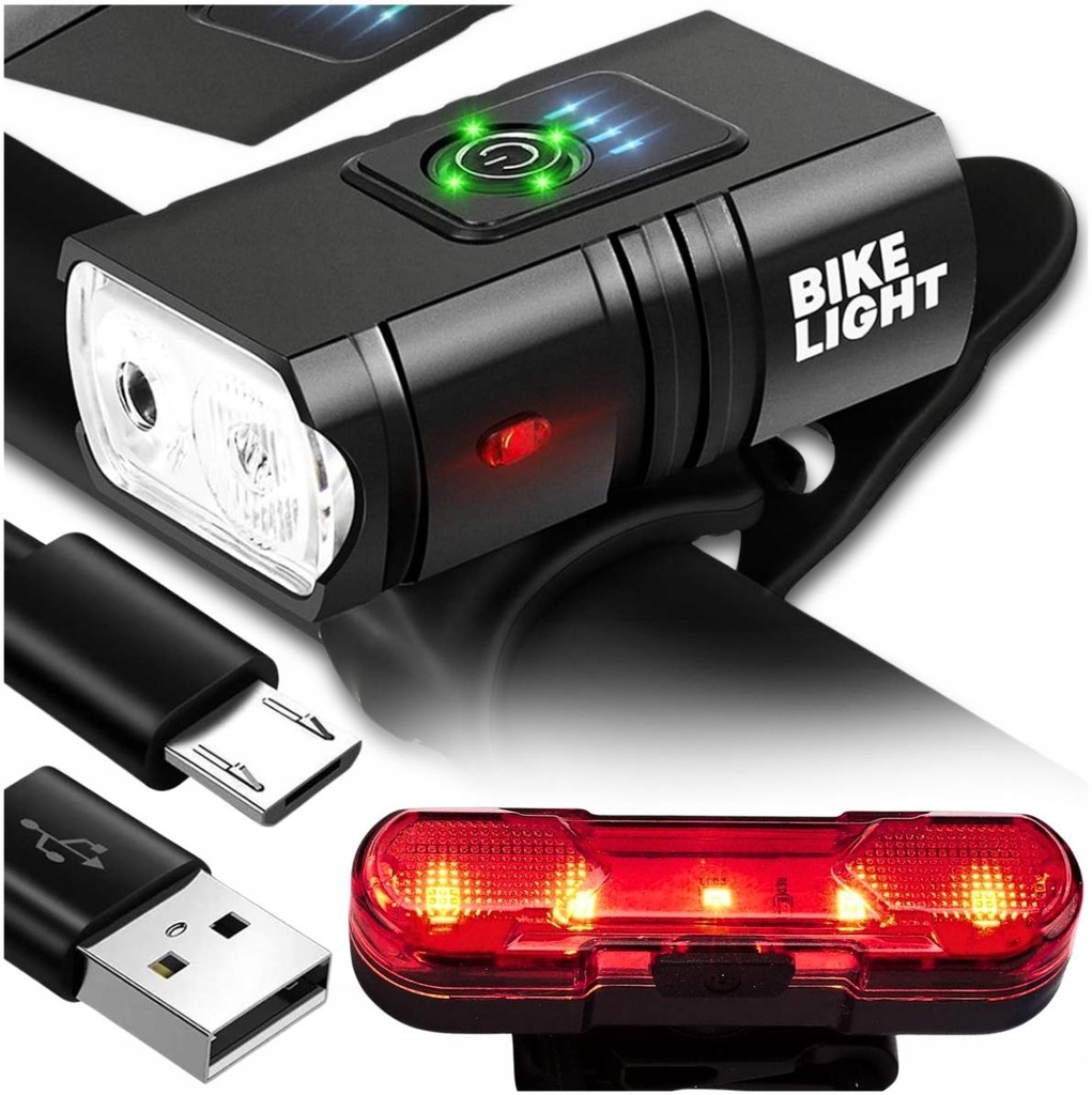 Lampka rowerowa przód tył USB reflektor na kierownicę LED światła ...