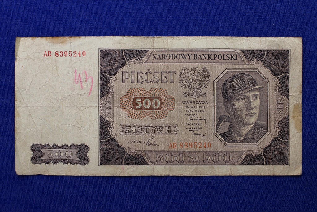 Polski Banknot 500 złotych z 1948 roku seria AR - 15143645357 ...