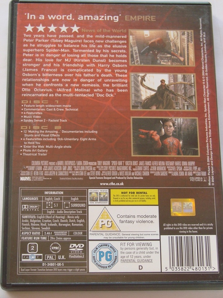 Купить ЧЕЛОВЕК-ПАУК 2, 2xDVD, СПЕЦИАЛЬНАЯ РЕДАКЦИЯ, Великобритания BDB+ ...