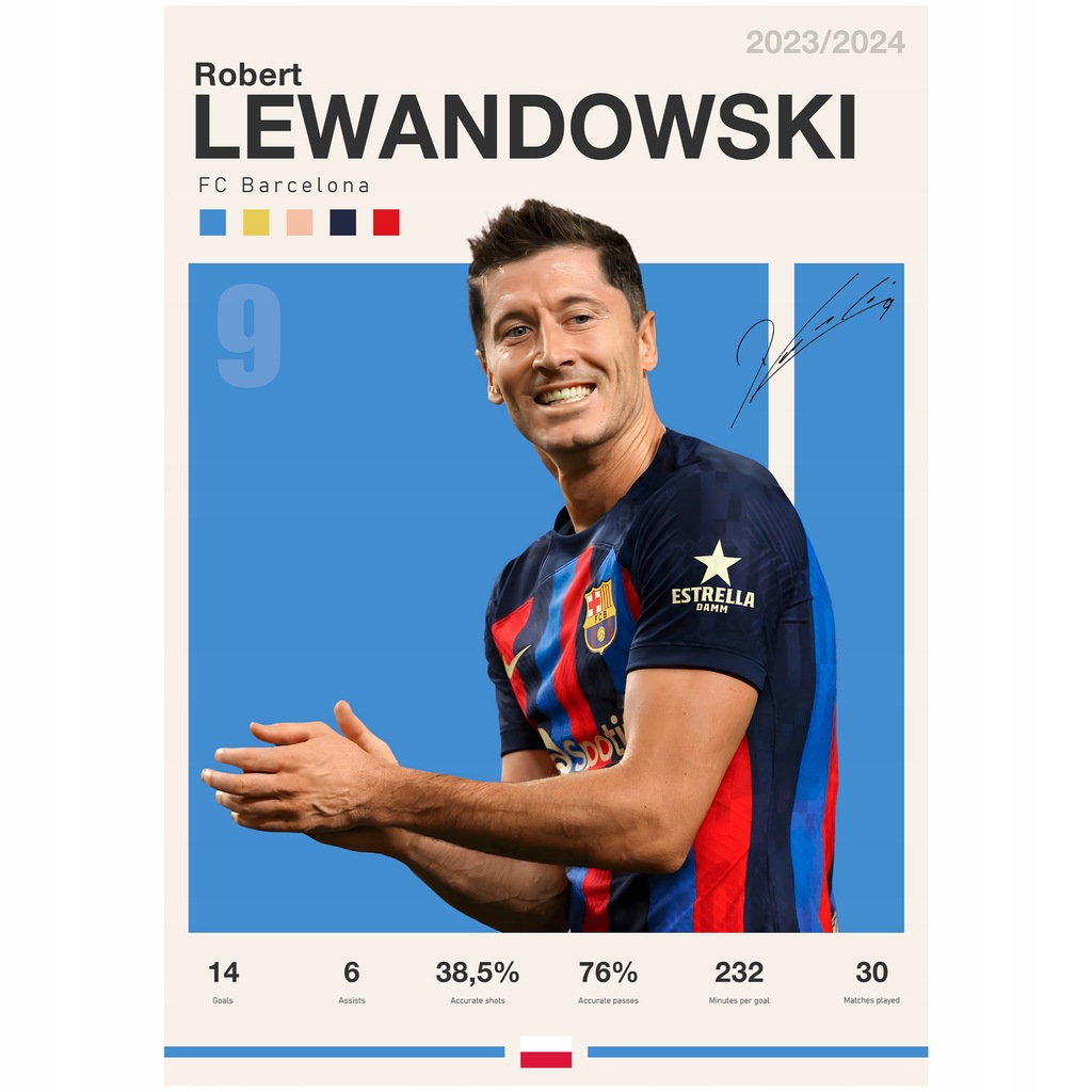 Plakat 59,4x42 A2 z piłkarzem piłka nożna Robert Lewandowski FC Barcelona - 14982260692 ...