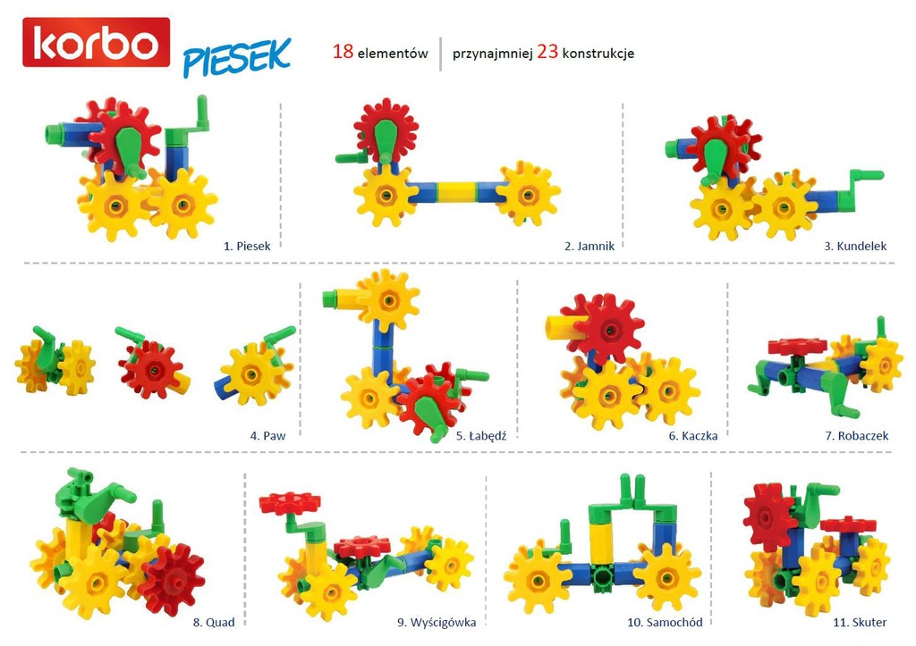 Klocki KORBO 18 Piesek ruchome tryba koła zębate @ - 7216594342 - oficjalne archiwum Allegro