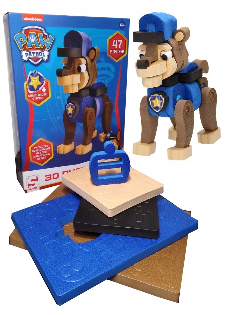 PAW PATROL PUZZLE PIANKOWE FIGURKA PIESEK CHASE 3D - 12894023354 ...