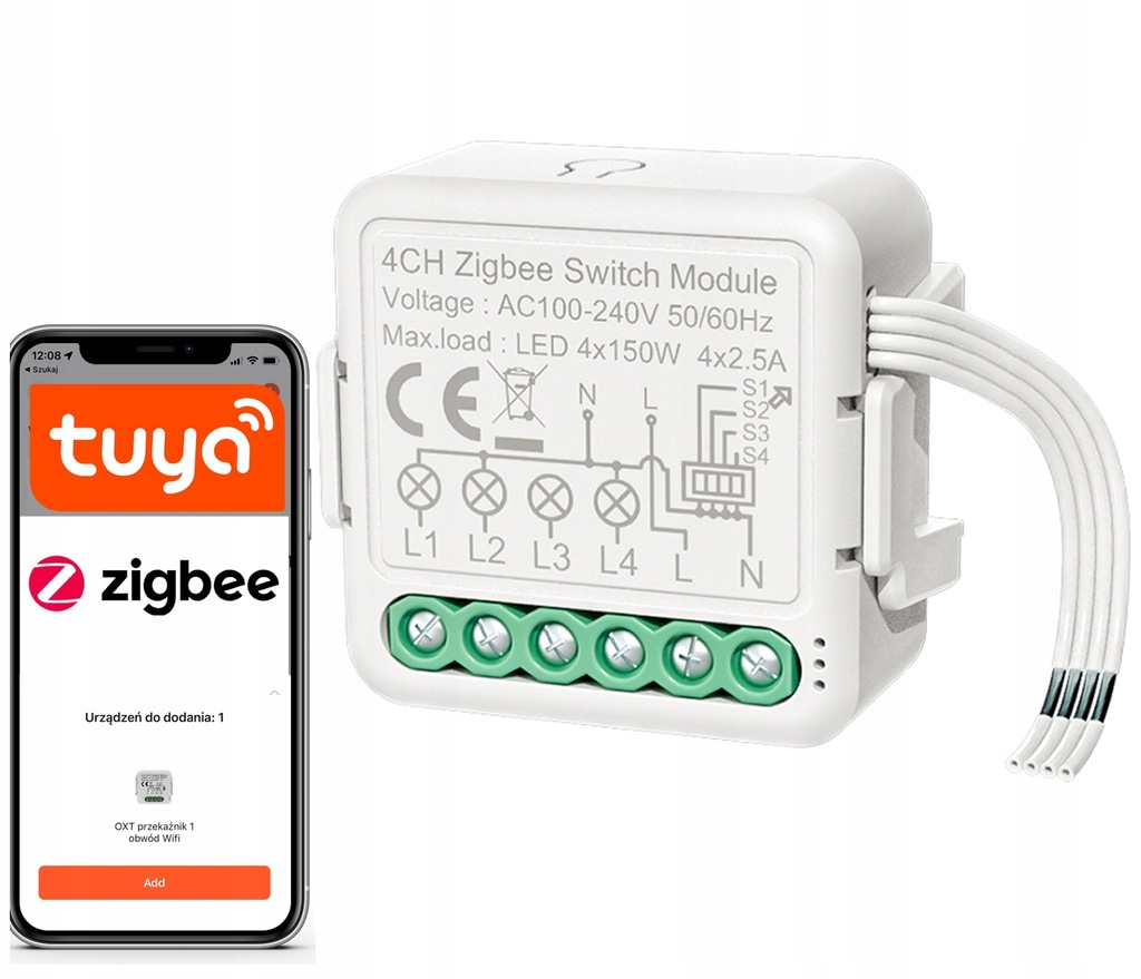 Przekaźnik Dopuszkowy Włącznik ZigBee 4CH TUYA - 13107412949 ...