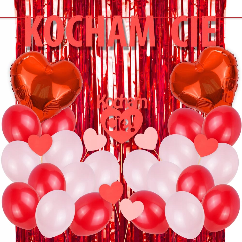 Dekoracje Walentynkowe Zestaw Balony Baner Kurtyna - 13151767327 - oficjalne archiwum Allegro