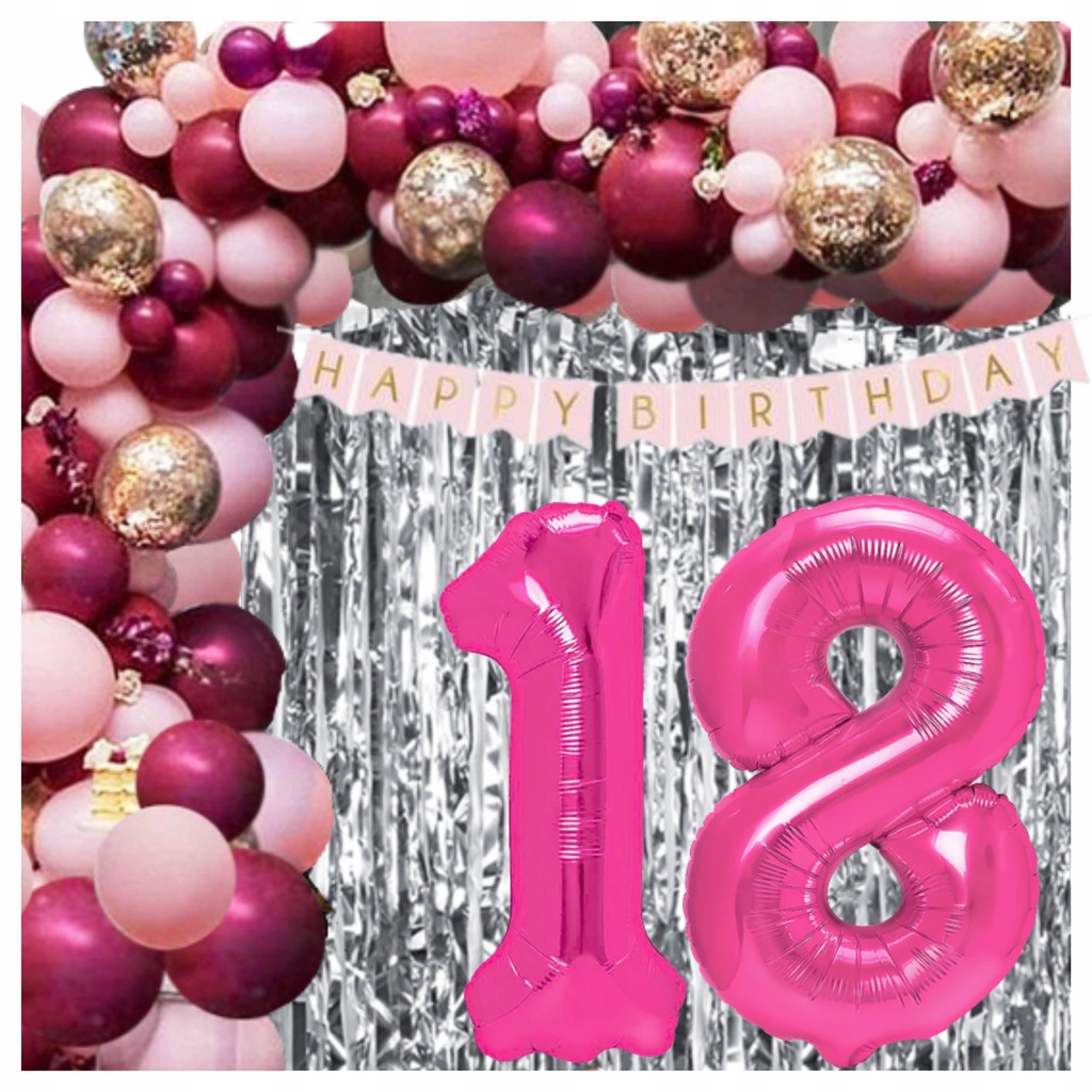 ZESTAW GIRLANDA Z BALONÓW, 18, BANER, KURTYNA XXL - 11915276933 - oficjalne archiwum Allegro
