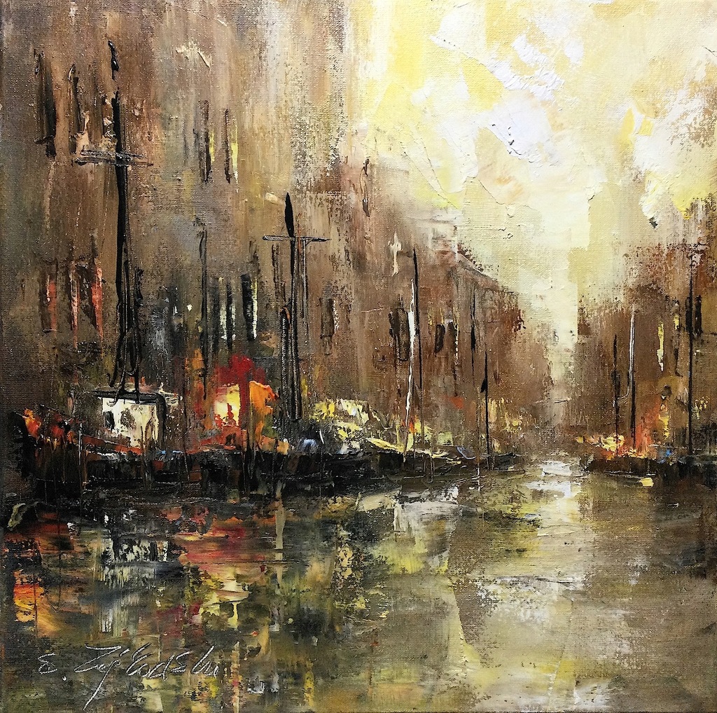 ZAJKOWSKI EUPHORIA ART deco obraz olejny na płótnie W STARYM PORCIE ...