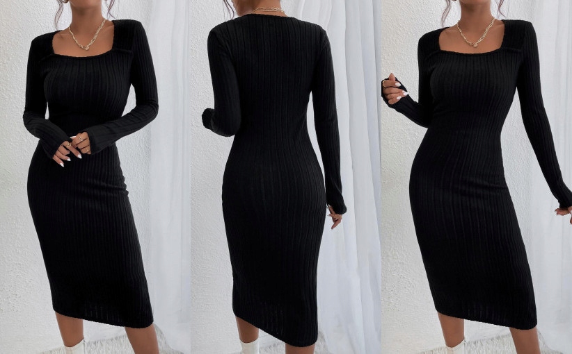 3D5A15 P13 SHEIN CZARNA SUKIENKA MIDI W PRĄŻKI M - 14036762483 - oficjalne archiwum Allegro