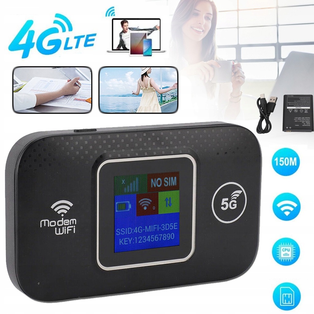 MOBILNY ROUTER WIFI Z KARTĄ SIM, PRZENOŚNY MOBILNY HOTSPOT WI-FI 4G LTE ...