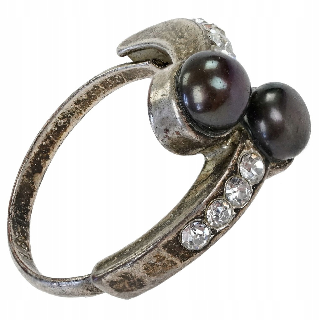 LBVYR PIERŚCIONEK Z PERŁAMI I BŁYSZCZĄCYMI OCZKAMI - 12620329318 ...