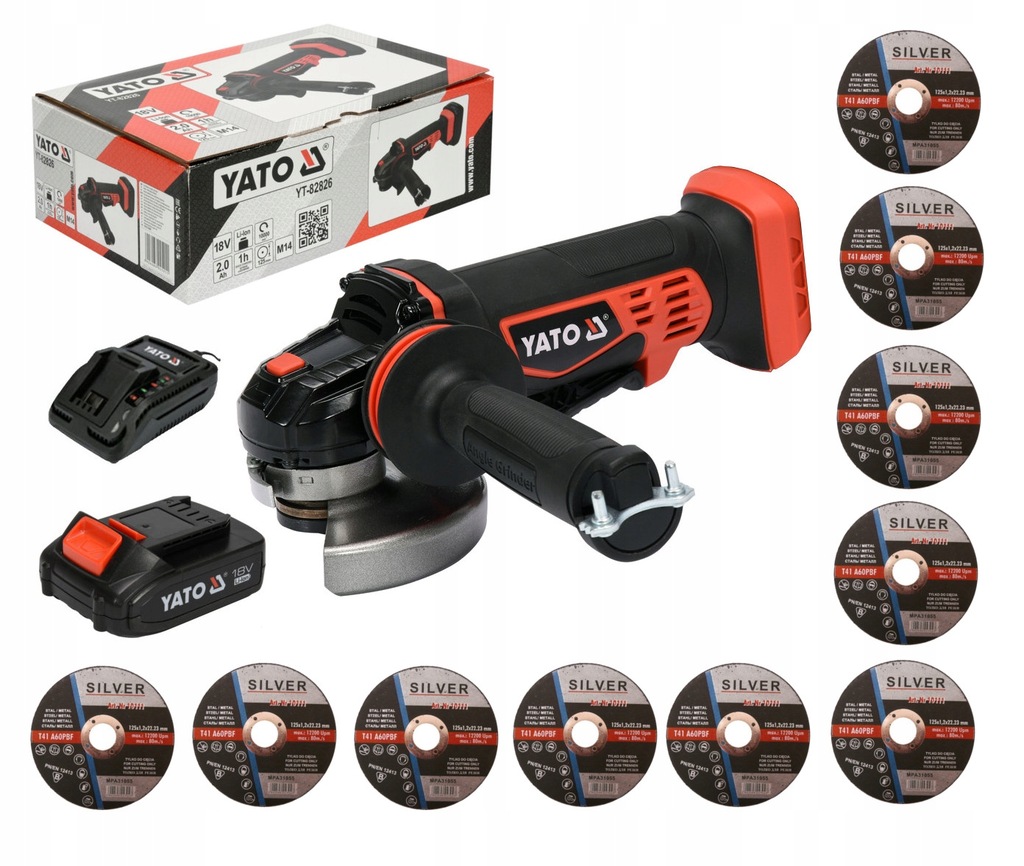 YATO SZLIFIERKA KĄTOWA 125mm 18V + 10 TARCZ - 10206477887 - oficjalne archiwum Allegro