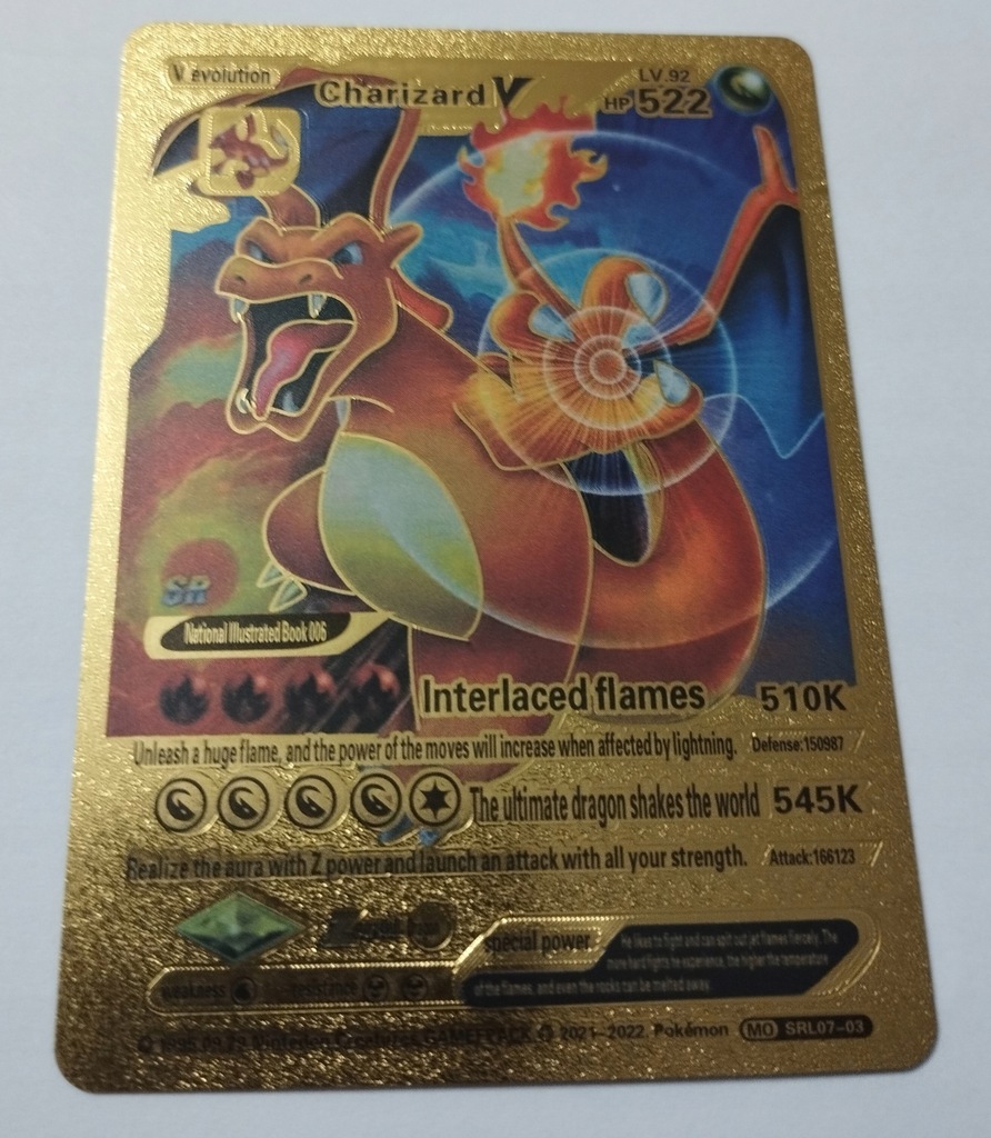 Złota karta Pokemon CHARIZARD HP522 - 13087356198 - oficjalne archiwum Allegro