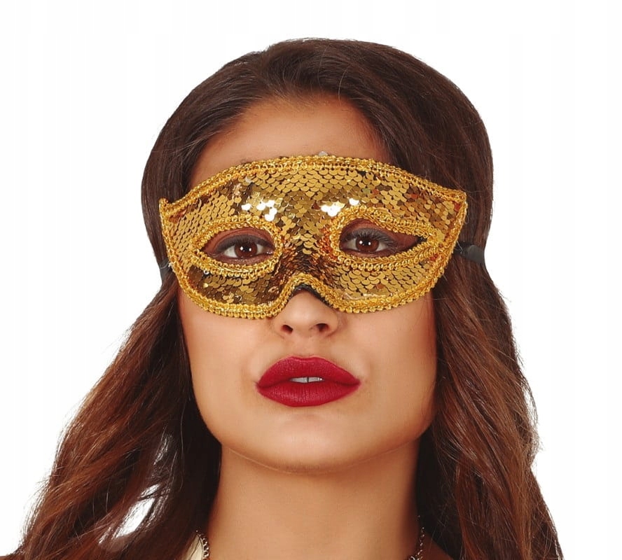MASKA KARNAWAŁOWA ZŁOTA Z CEKINAMI NA BAL - 9963535696 - oficjalne ...