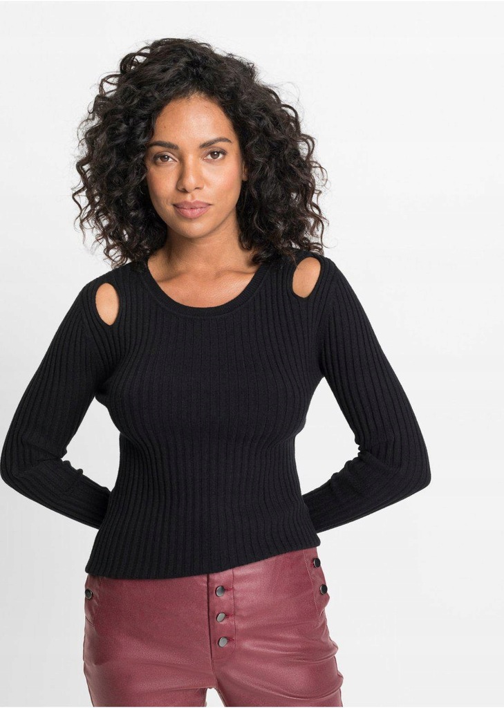 BODYFLIRT CZARNY SWETER Z WYCIĘCIAMI- 42 - 13317338008 - oficjalne ...