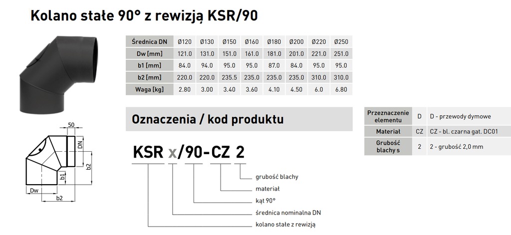 Kolano spalinowe z rewizją 90 stopni fi 150 DARCO - 7001293966 - oficjalne archiwum Allegro