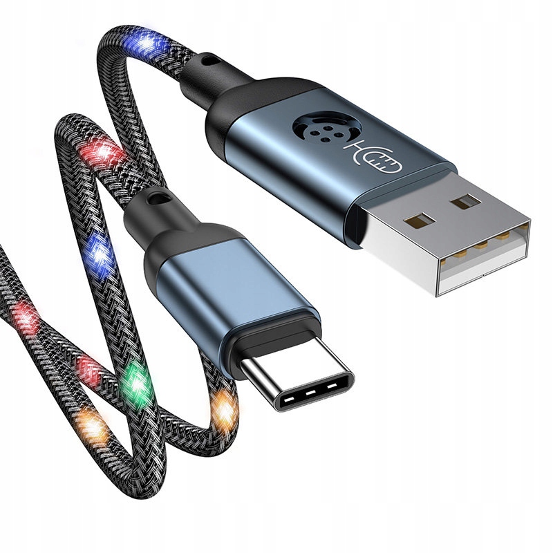 WYTRZYMAŁY KABEL PRZEWÓD USB USB-C LED 2,4A 1,2m - 12458644395 ...
