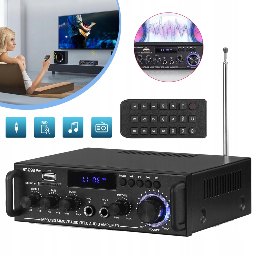 CYFROWY 2 KANAŁOWY AMPLITUNER WZMACNIACZ STEREO BLUETOOTH WZMACNIACZ HIFI - 16260174681 ...