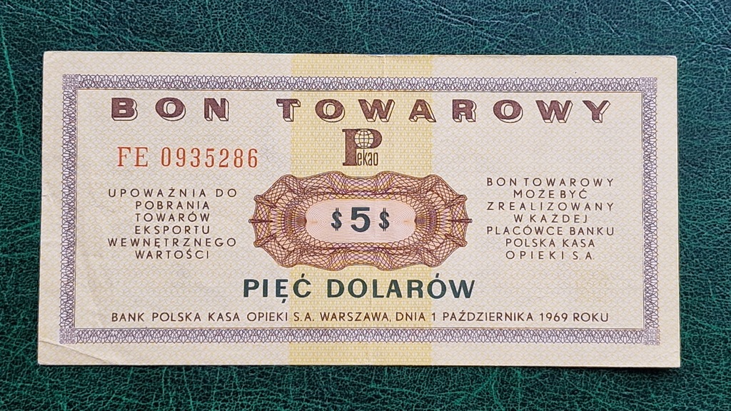 Bon towarowy Pewex 5 dolarów 1969 RZADKI! - 13307633153 - oficjalne ...