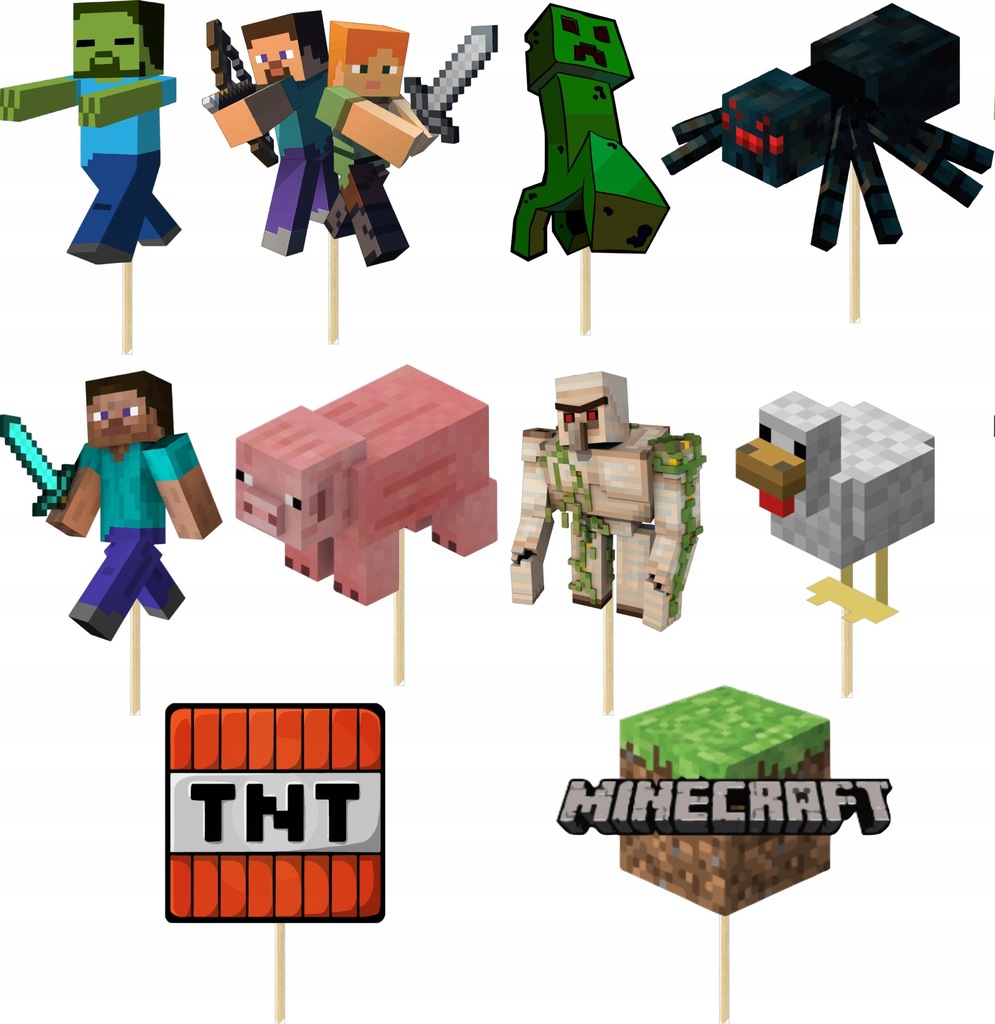 TOPPERY NA TORT BABECZKI URODZINY MINECRAFT 10szt - 14182425086 ...