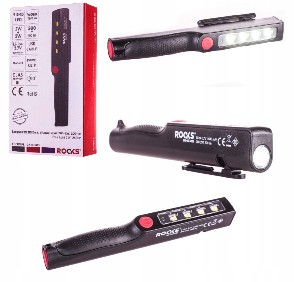 ROOKS LAMPA WARSZTATOWA LATARKA 2W SLIM MAGNES HAK - 11069973556 ...