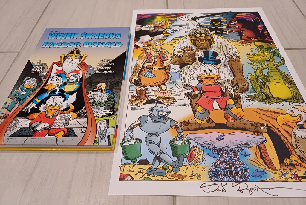 Don Rosa plakat, autograf + NOWY komiks Kaczor Donald Wujek Sknerus tom ...