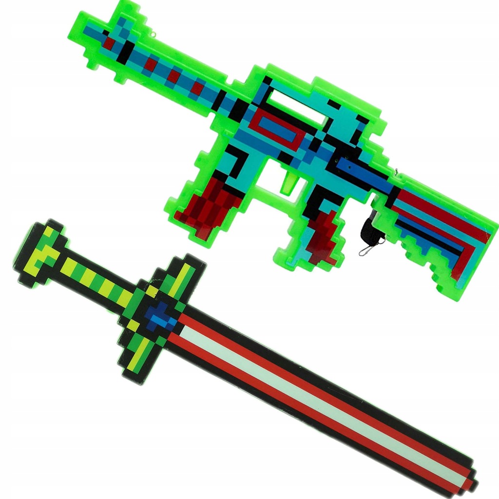 MINECRAFT ZESTAW KARABIN MIECZ ŚWIETLNY DŹWIĘK LED - 11506126345 ...