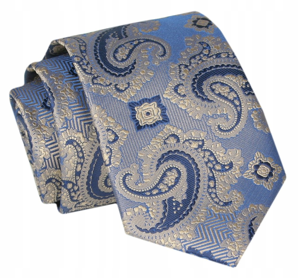 Krawat - ALTIES - Niebiesko-Beżowy, Duży Wzór - 12914742033 - oficjalne ...