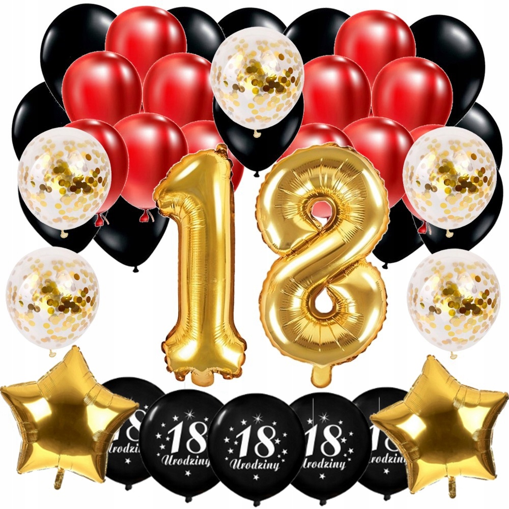 BALONY ZESTAW 18 Urodziny OSIEMNASTKA CYFRA 100 cm - 13892741595 - oficjalne archiwum Allegro
