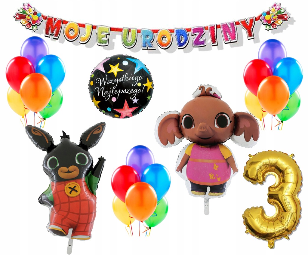 Zestaw na 3 urodziny balony BING SULA banner - 10189209951 - oficjalne ...