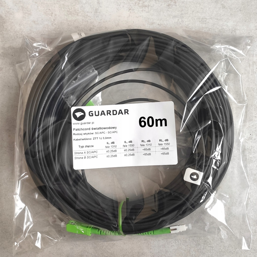 Patchcord zewnętrzny SC/APC simplex SM DROP 60m - 10478931197 - oficjalne archiwum Allegro