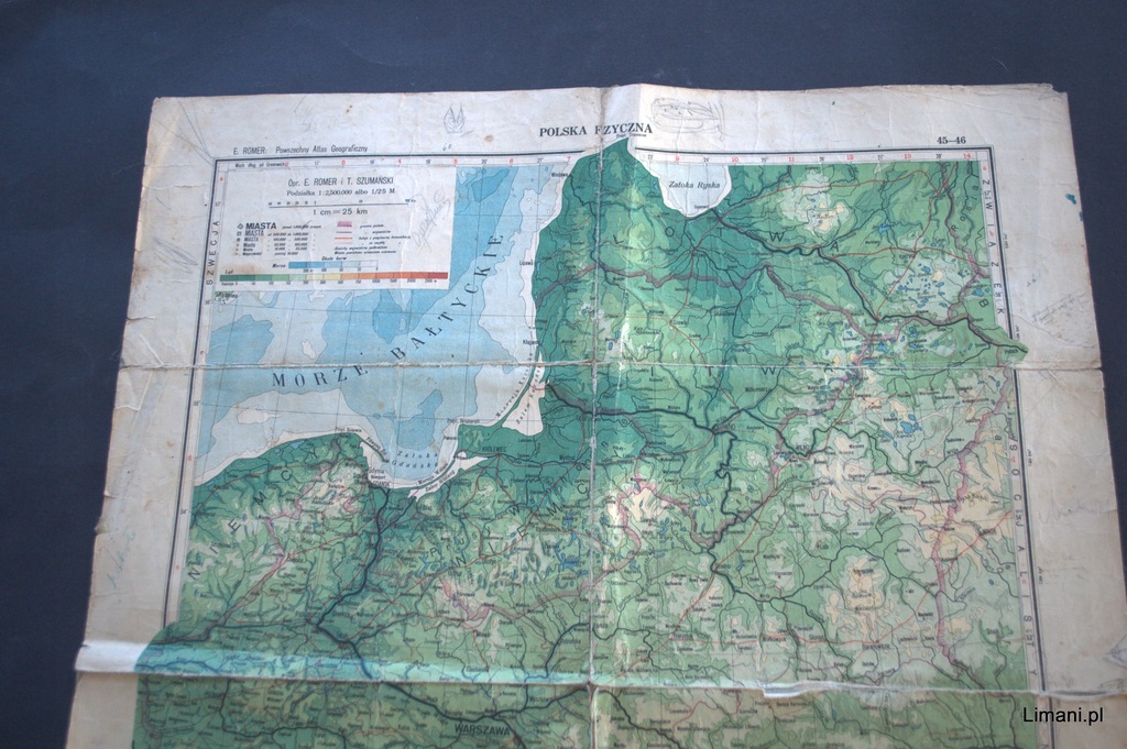 POLSKA II RP MAPA FIZYCZNA 1932 ROMER SZUMAŃSKI - 12473952603 ...