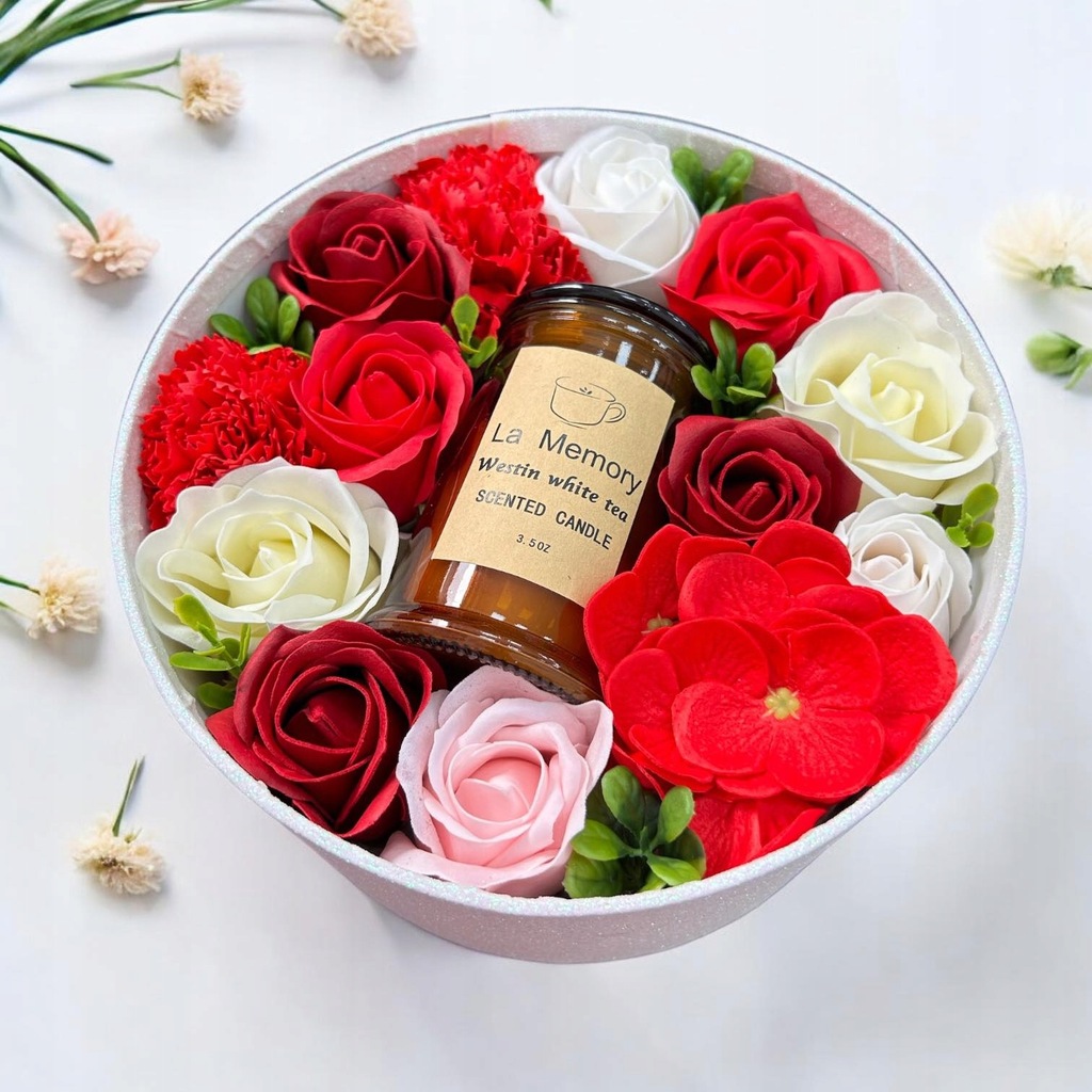 FLOWERBOX KWIATY MYDLANE ZE ŚWIECAMI PREZENT PUDEŁKO UPOMINEK KWIATY DT94 - 15758893502 ...