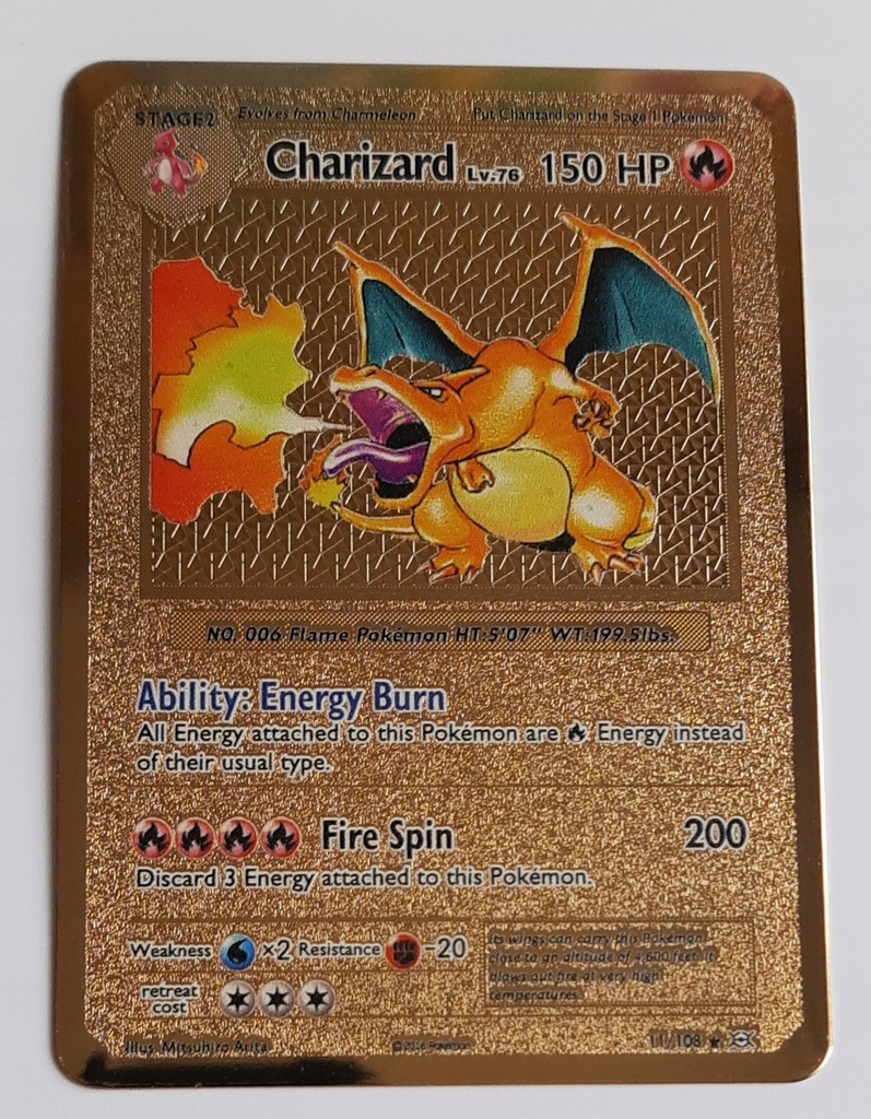 Pokemon Karta Charizard Złota Metalowa Karta - 13224102392 - oficjalne archiwum Allegro