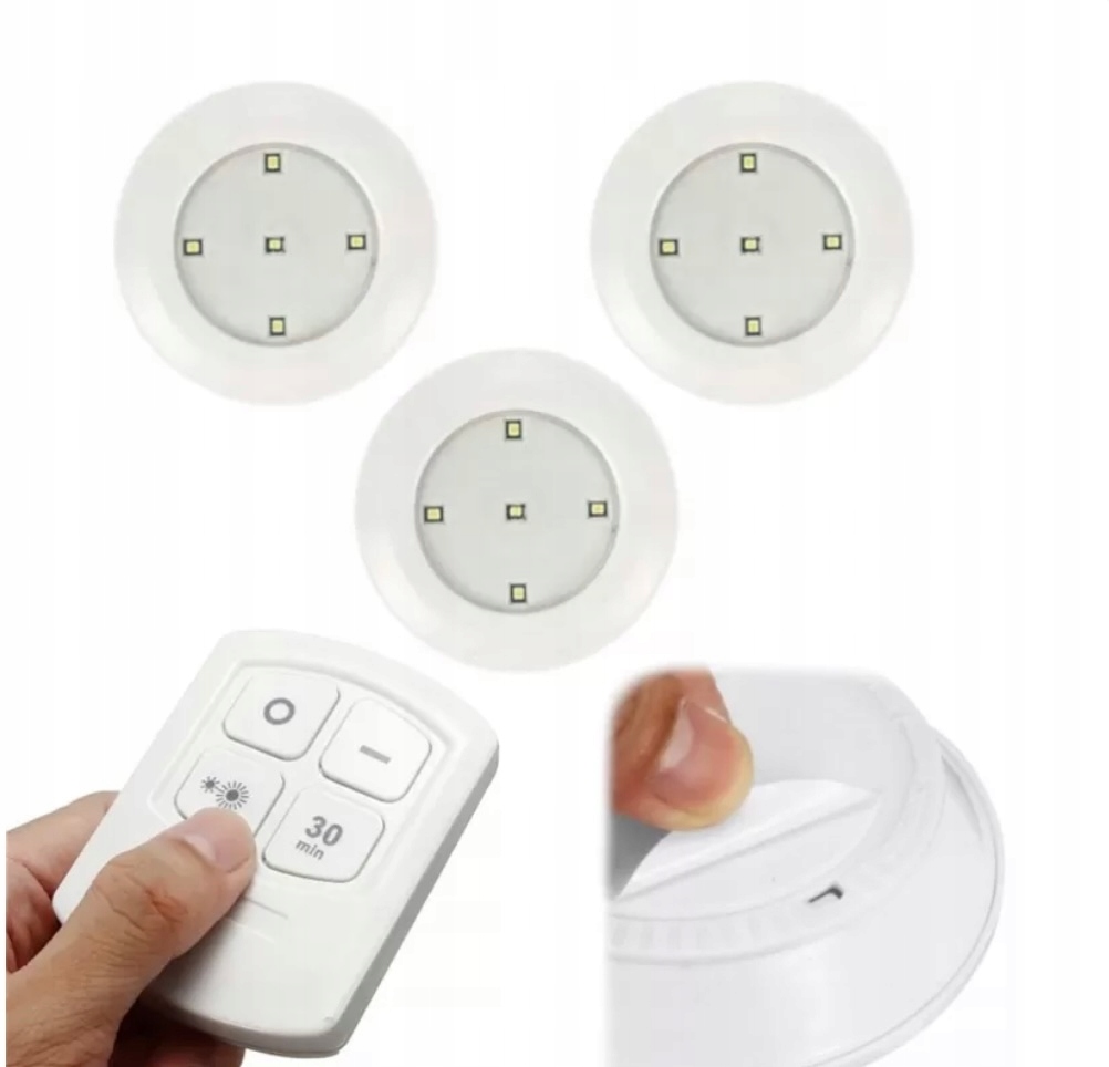 3x LAMPKI lampy BEZPRZEWODOWE LED na baterie PILOT - 11045368472 ...