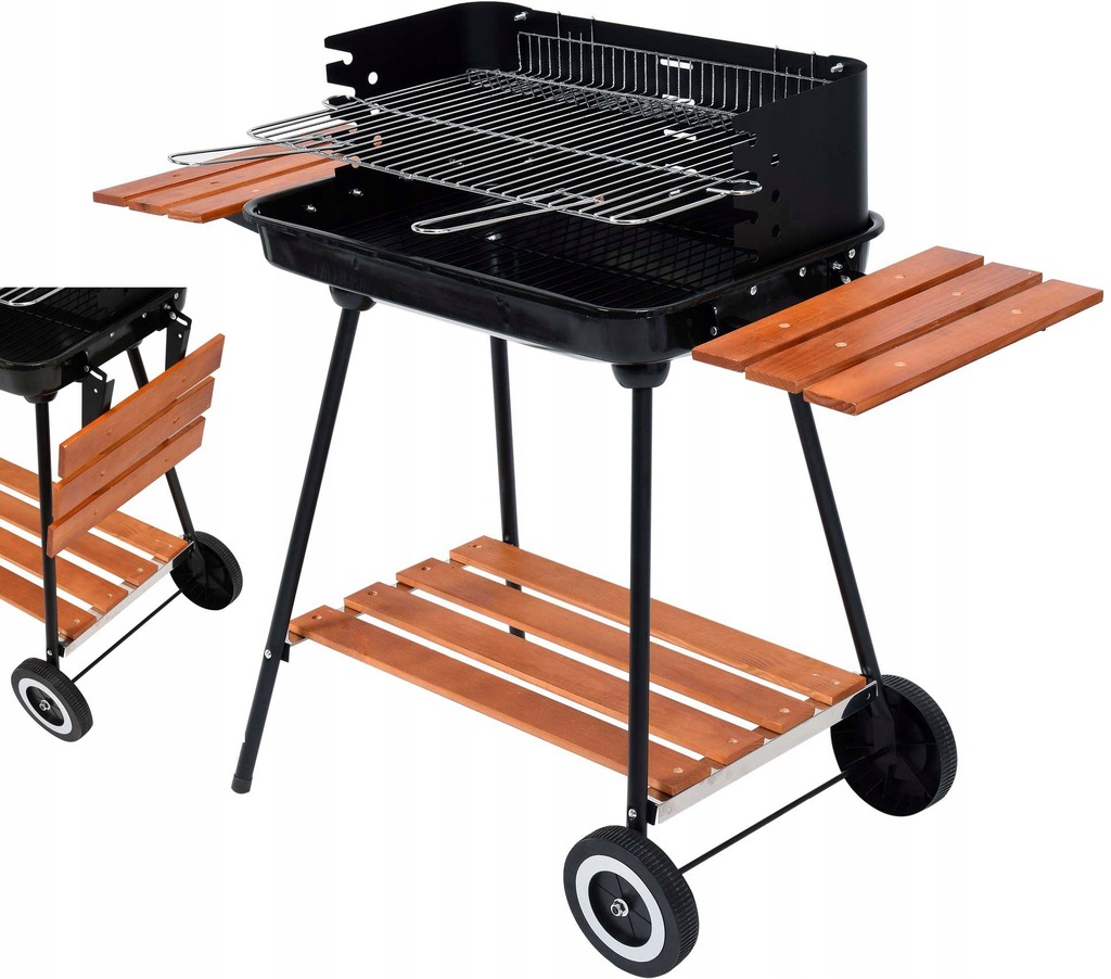 GRILL OGRODOWY WĘGLOWY PÓŁKI SKŁADANE DUŻY RUSZT - 12347477858 ...