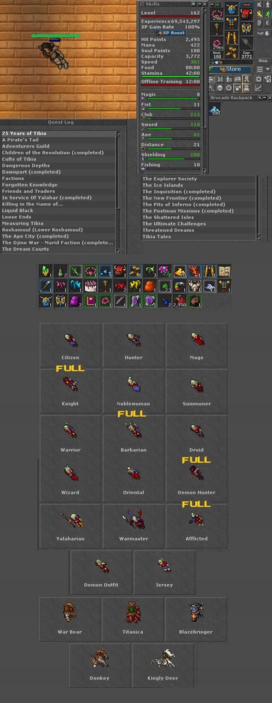 TIBIA 162LVL EK KNIGHT MENERA +1KK GOLD +FULL EQ - 12878862307 ...