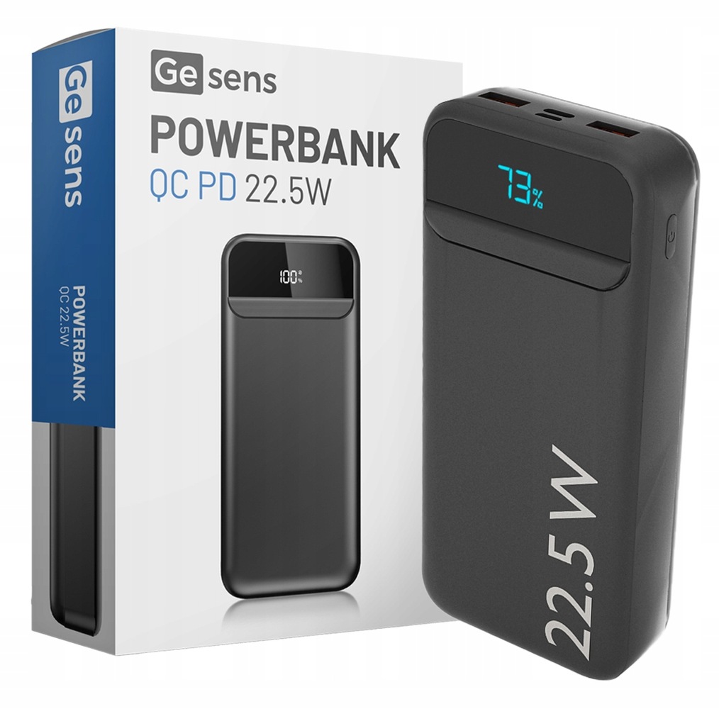Powerbank 20000 mAh 22.5W USB USB-C Szybki i Mocny KABLE W ZESTAWIE GE SENS - 15305459331 ...