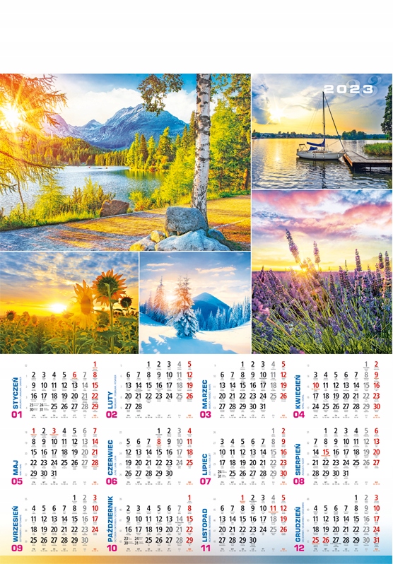Kalendarz B1 Ścienny Planszowy - Krajobrazy 2023 - 12251716045 - oficjalne archiwum Allegro
