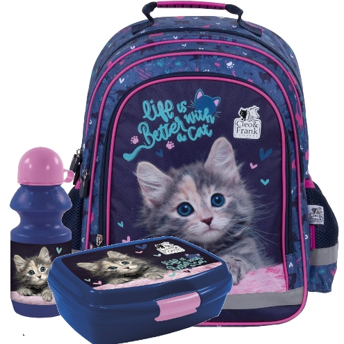 ZESTAW SZKOLNY PLECAK+BIDON+ŚNIADANIÓWKA Z KOTKIEM - 11807608817 - oficjalne archiwum Allegro