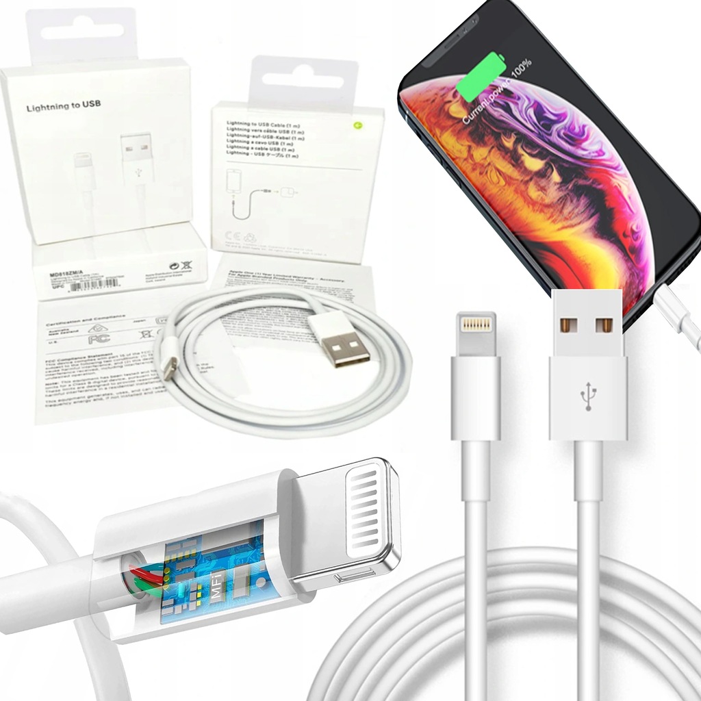 NAJSZYBSZY KABEL IPHONE LIGHTNING USB ŁADOWARKA 2M - 12688215176 - oficjalne archiwum Allegro
