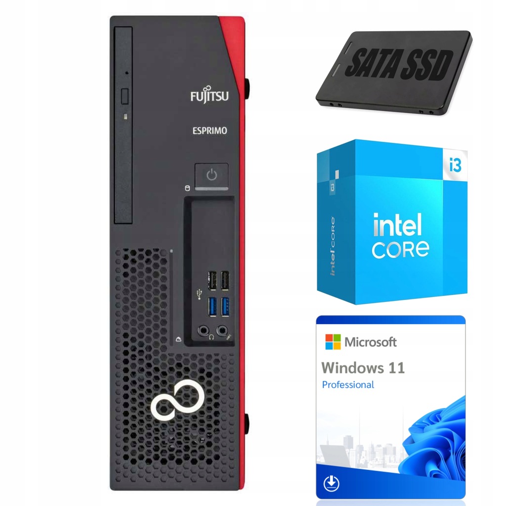 KOMPUTER FUJITSU ESPRIMO D538 i3-8100 8GB 256GB SSD WINDOWS 11 PRO ...