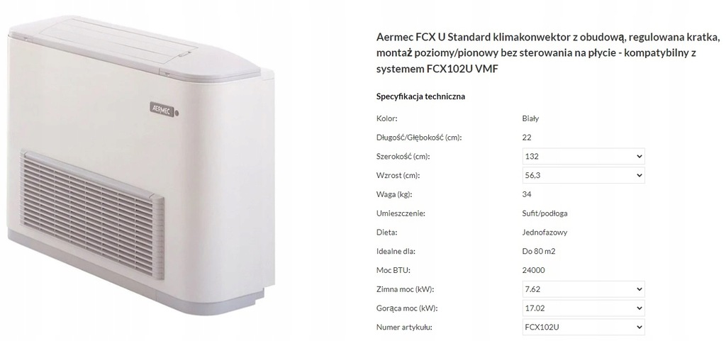 Aermec FCX102U VERS 04 fan coil klimakonwektor - 13115418461 ...