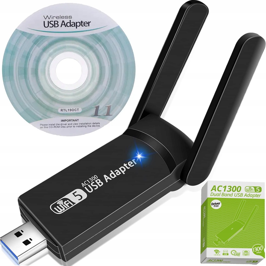 AC1300 ADAPTER KARTA SIECIOWA WiFi Wi-Fi USB 3.0 Z ANTENAMI 1300Mbps ...