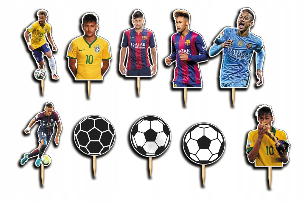 TOPPERY NA TORT URODZINOWY TOPPER NA TORT NEYMAR PIŁKA NOŻNA - 10SZT ...