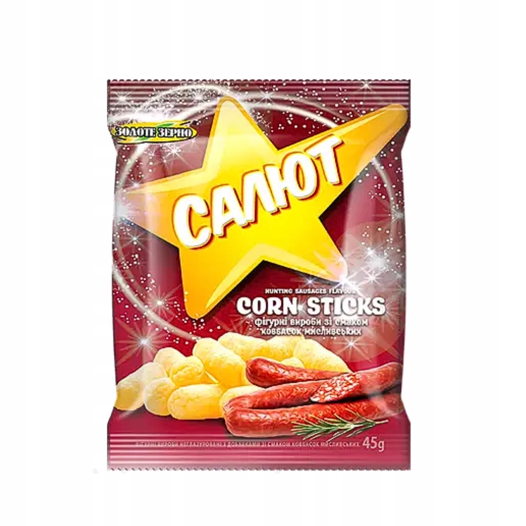 Paluszki kukurydziane o smaku Kiełbasy Myśliwskiej "Salut Złote Ziarno" 45g - 14891154297 ...