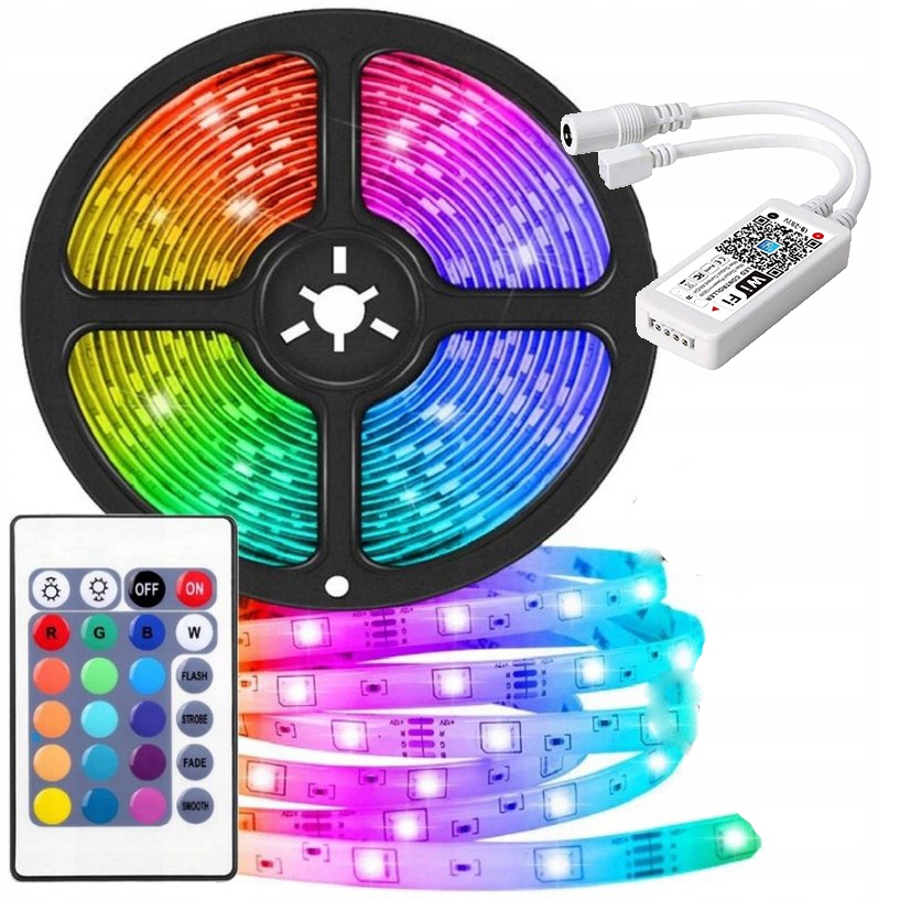 Taśma LED RGB z Pilotem i Sterownikiem Wi-Fi 5m - 13121923274 ...