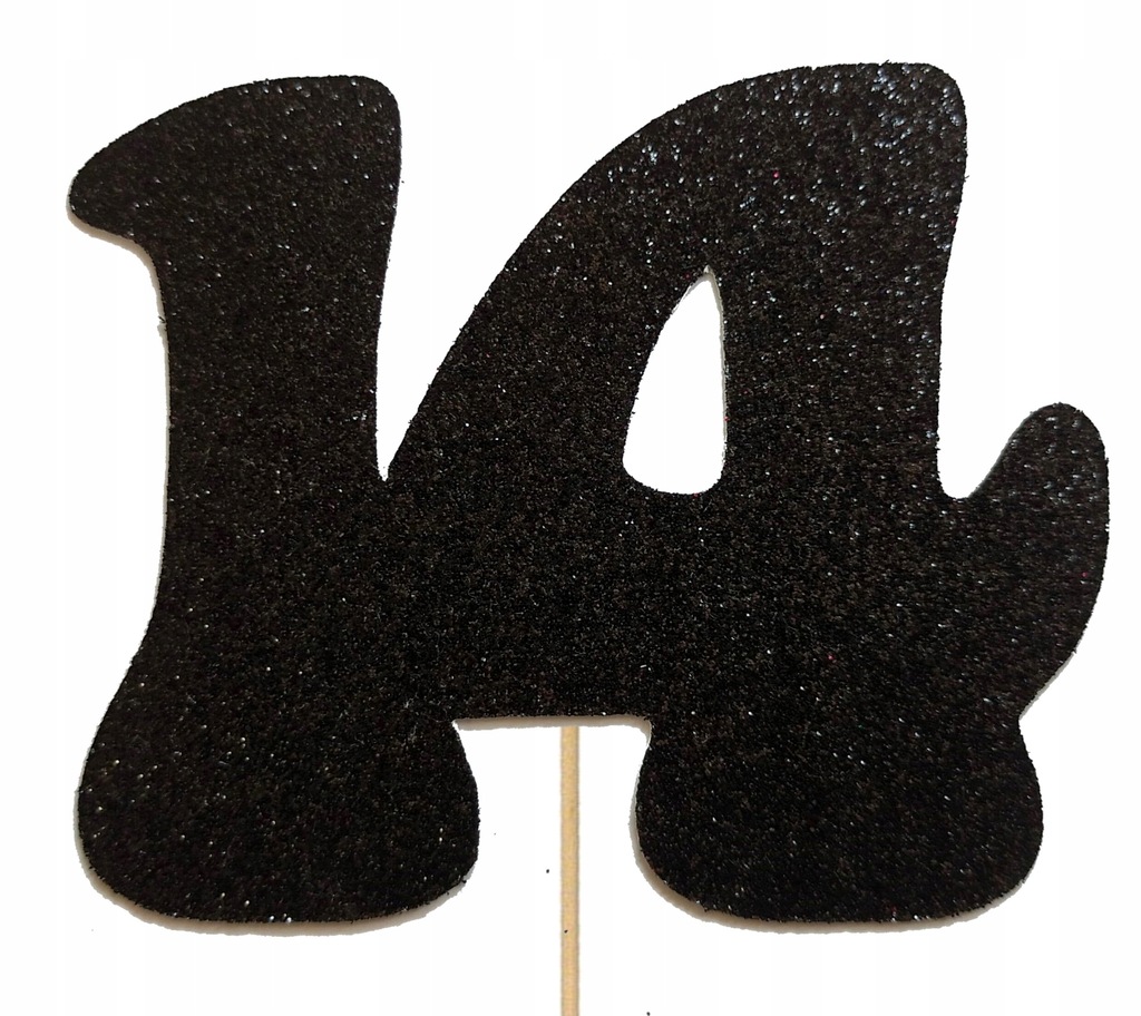 Topper na tort 14 urodziny CZARNY brokat CYFRA - 12795904539 ...