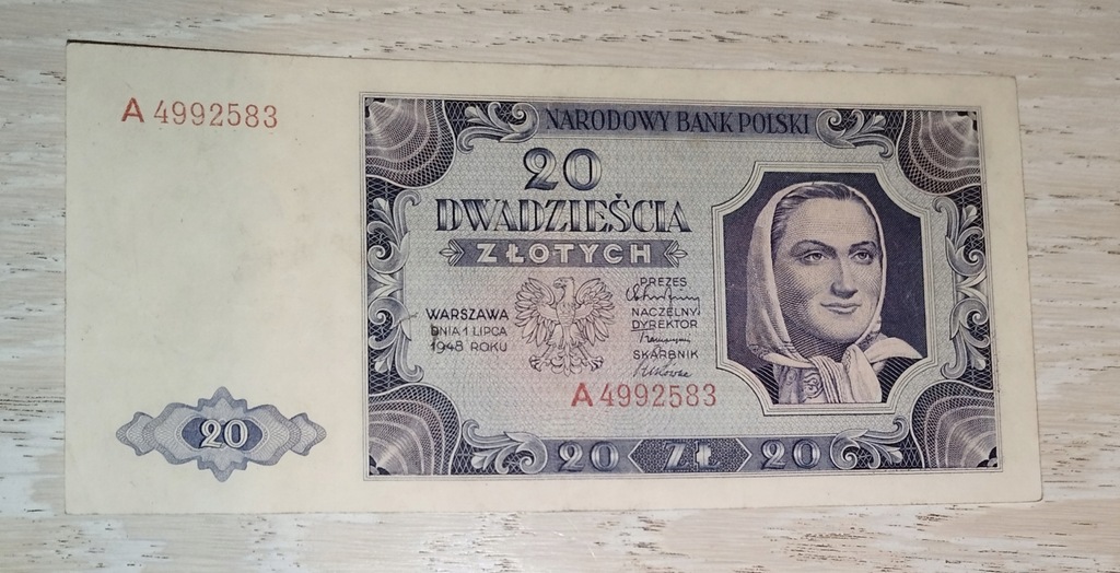 Banknot papierowy 20zl 1948r seria A - 13096280637 - oficjalne archiwum ...