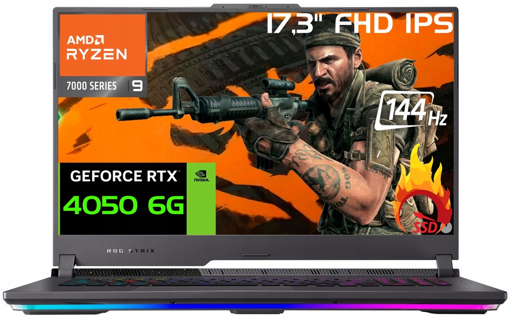 Asus ROG Strix G17 17,3' 144Hz R9 7845HX DDR5 16GB SSD 512GB RTX 4050 ...