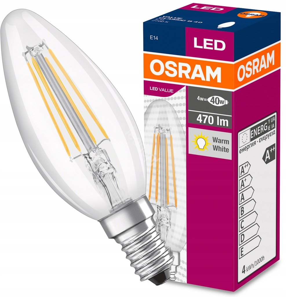 Żarówka LED ŚWIECA E14 4W 40w 470lm 2700K OSRAM - 7594263119 - oficjalne archiwum Allegro